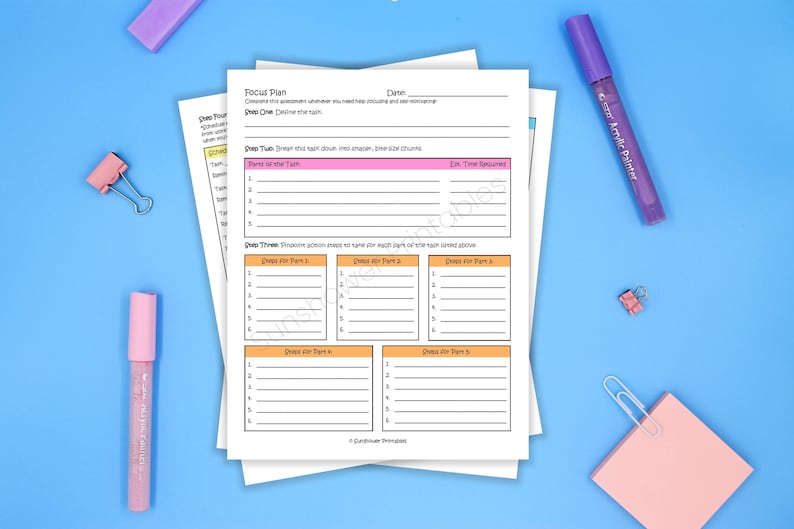 Focus Plan Printable Worksheets Productivity & Time - Etsy
