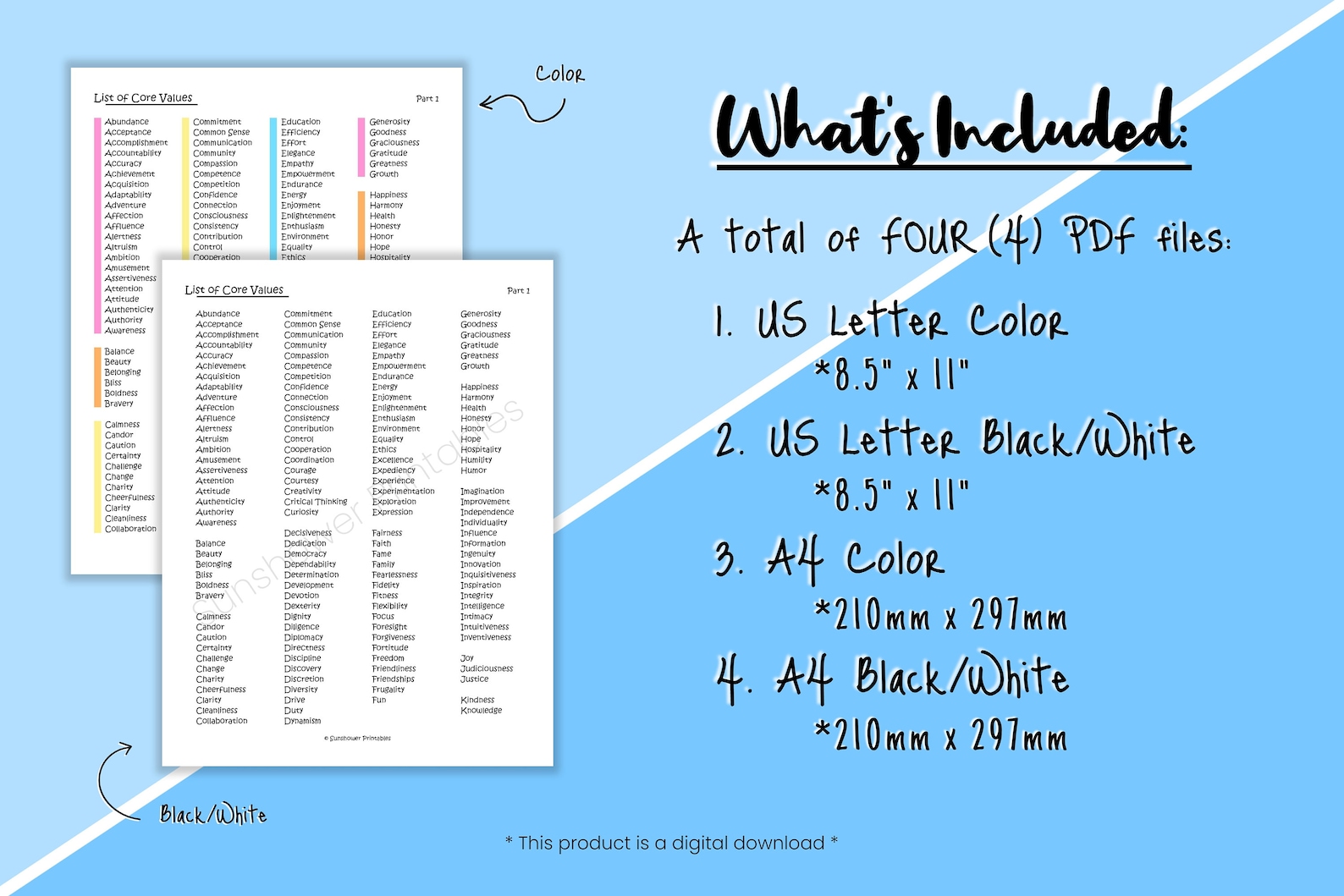Core Value Exploration Printable Worksheets - List of Guiding ...