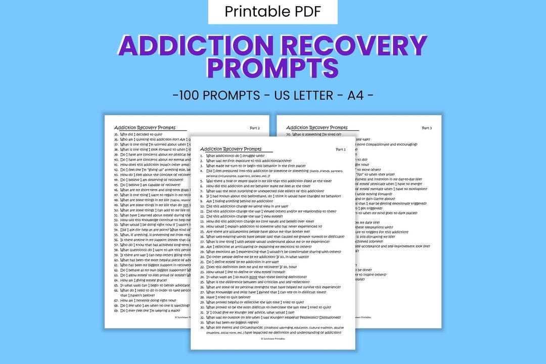 Addiction Recovery Journal Writing Prompts 100 Printable Healing ...