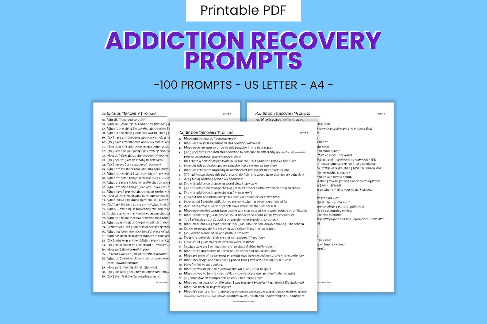Addiction Recovery Journal Writing Prompts 100 Printable - Etsy