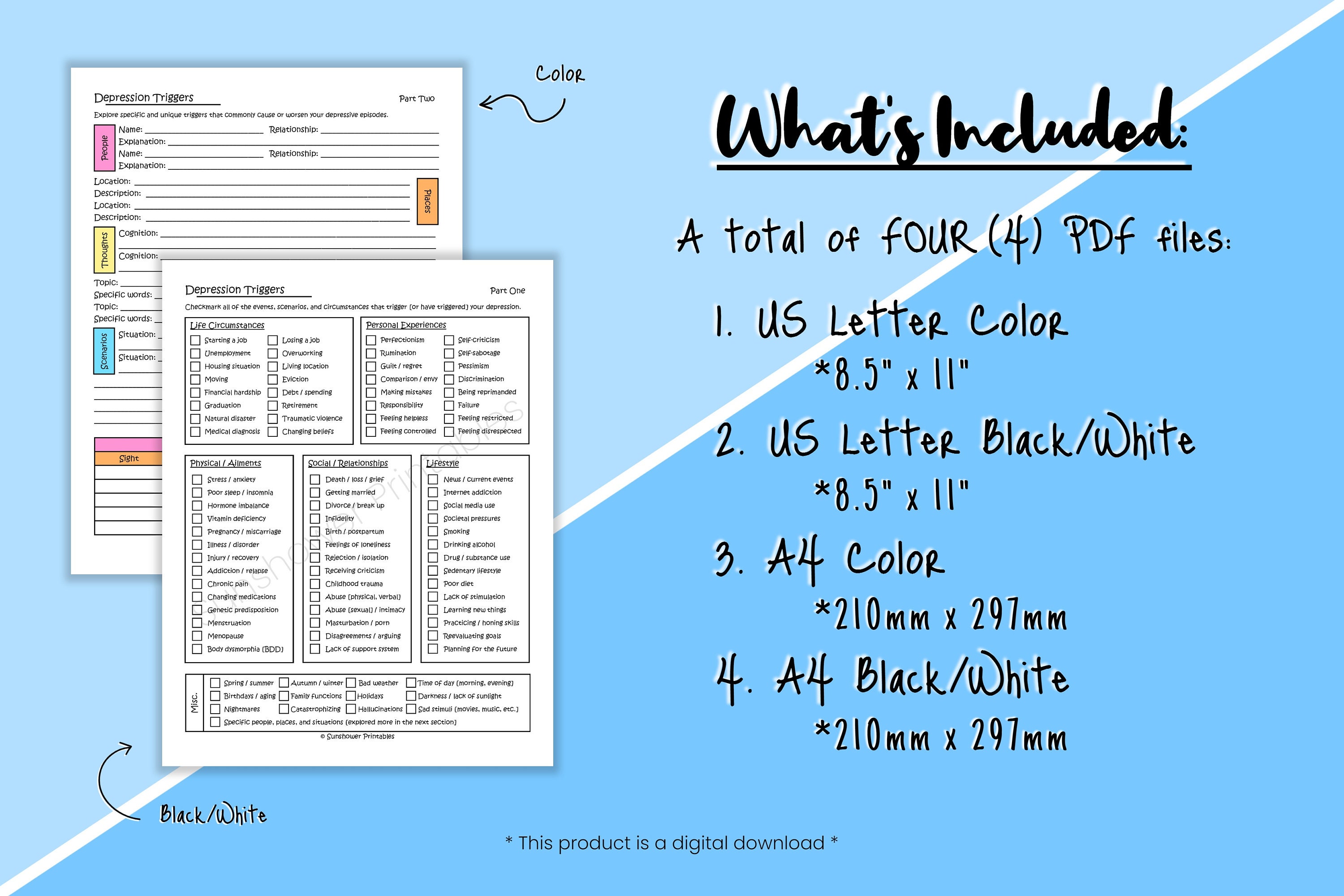 Depression Triggers Printable Checklist Self Awareness Worksheet ...