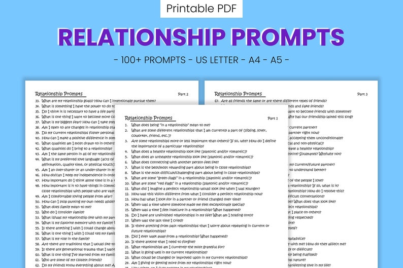 Relationship Journal Writing Prompts 100 Printable - Etsy