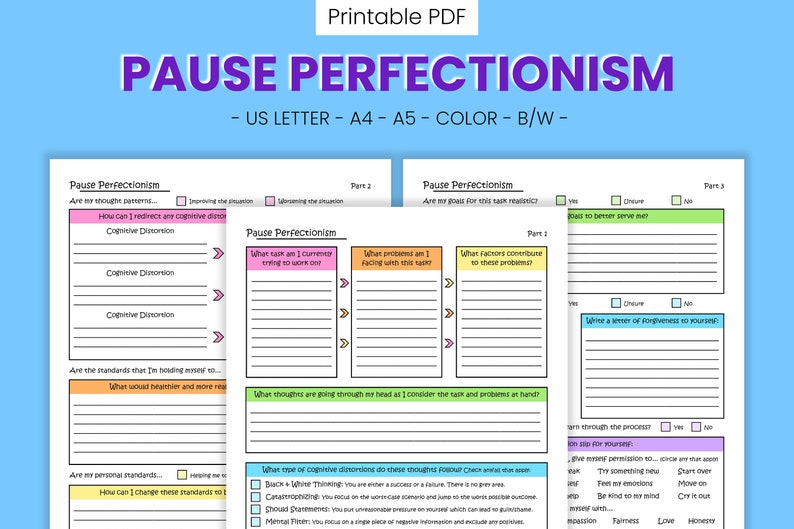 Stopping Perfectionism Printable Worksheets Self-esteem - Etsy