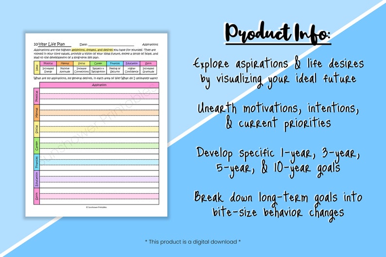 10-year Life Planner Printable Visualization Worksheets, Long-term ...