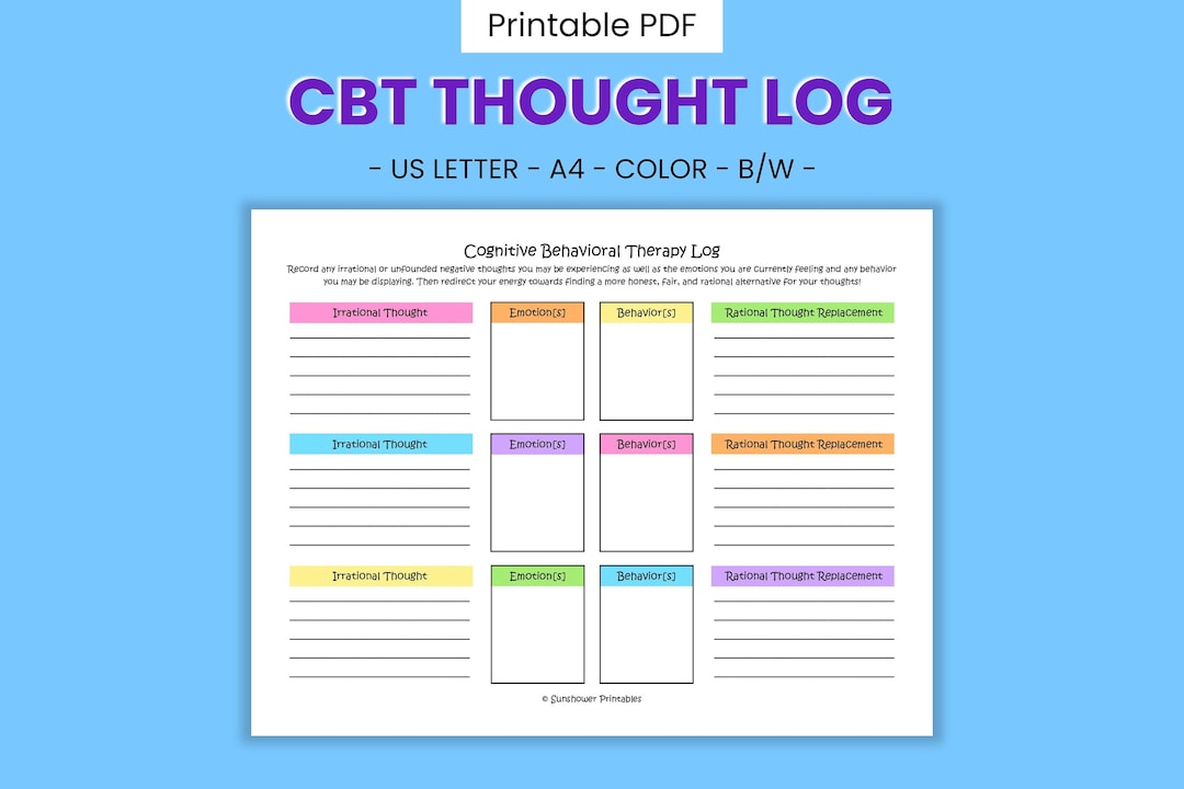 Cognitive Behavior Therapy Thought Log Printable Emotion Processing ...