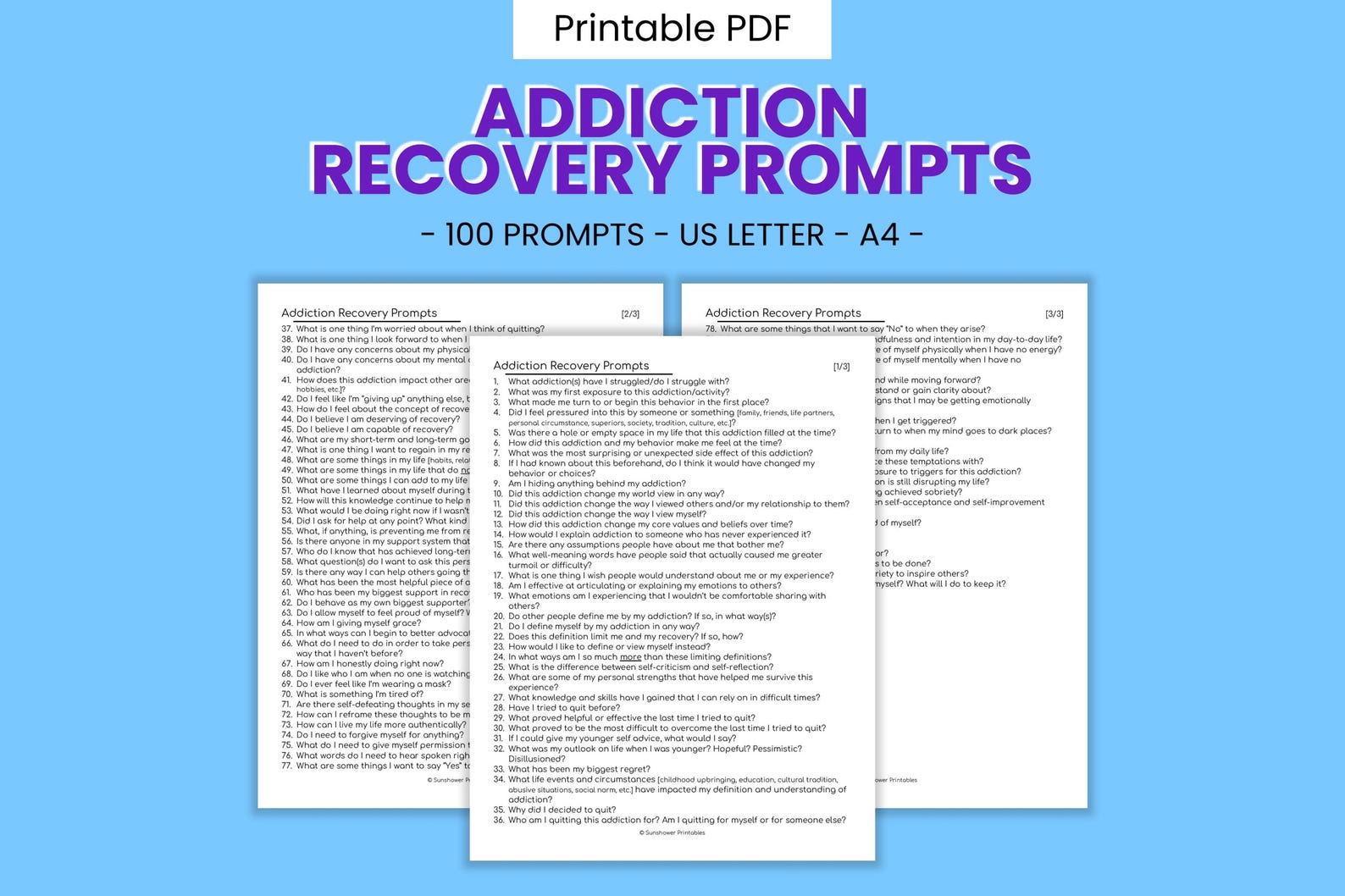 Addiction Recovery Journal Writing Prompts - 100+ Printable Questions ...