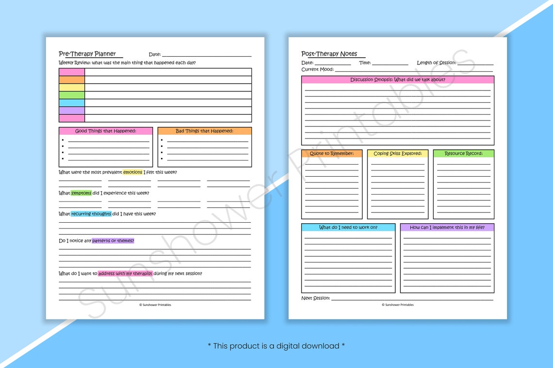 Therapy Note Taking Printable Worksheets Mental Illness Counseling ...
