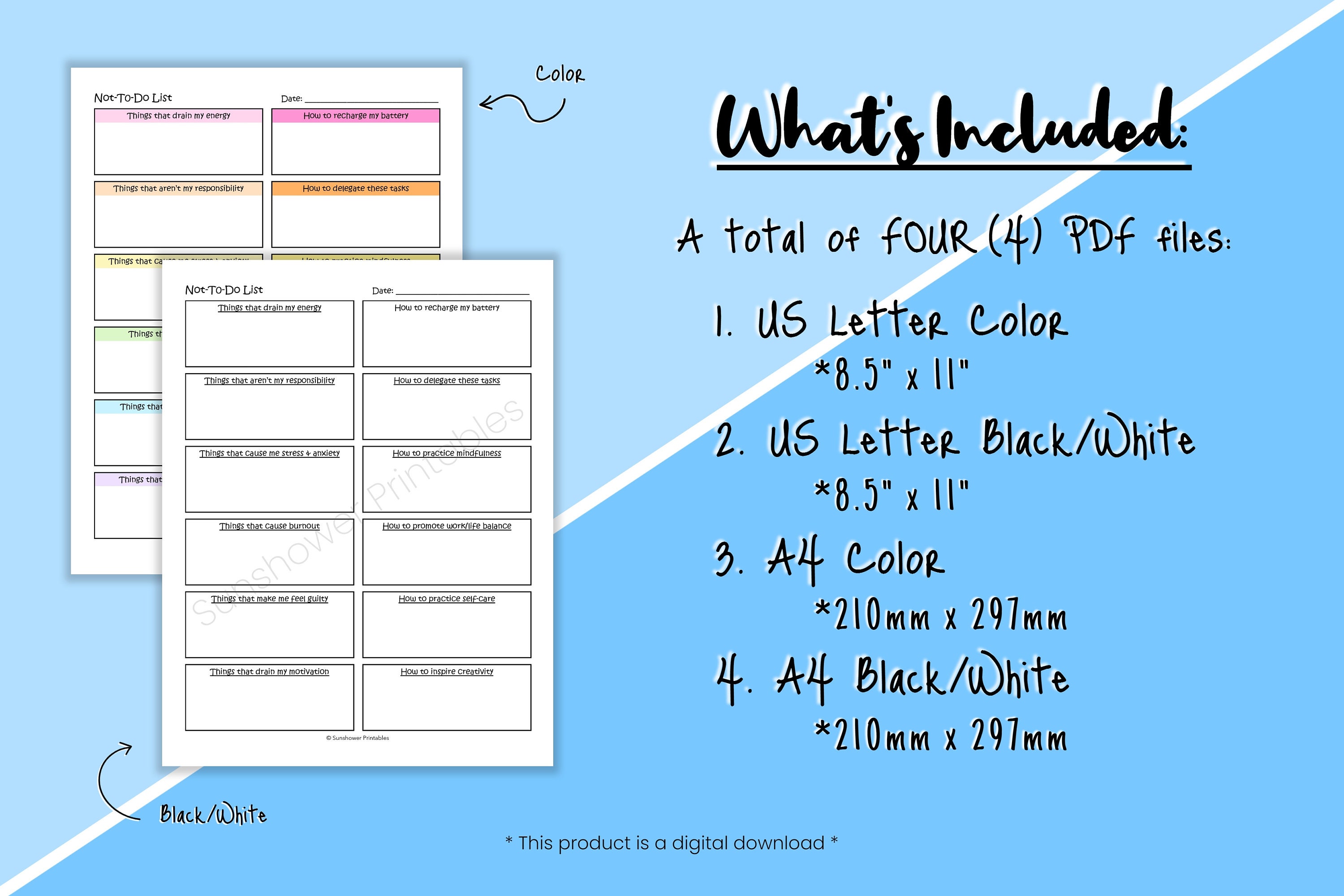 Printable Not-to-do List Prompts Protect Mental Health Worksheet, Work ...