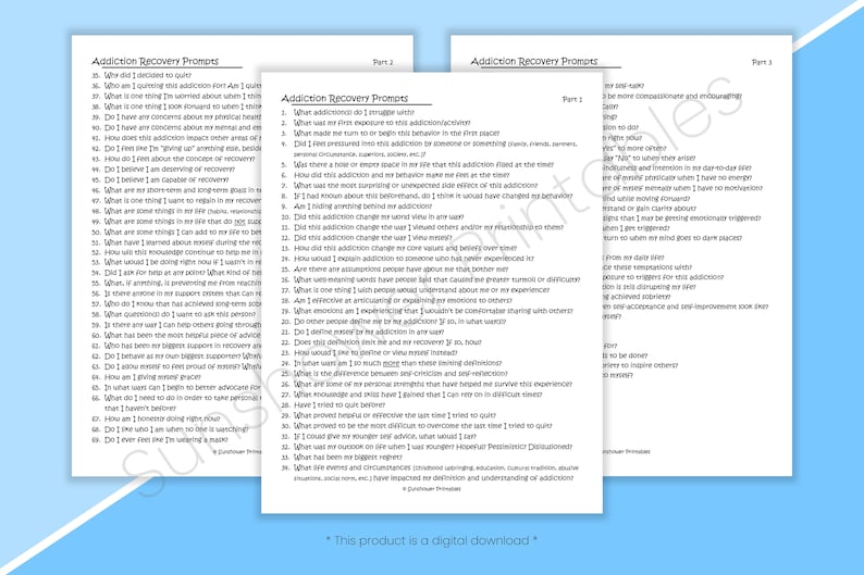 Addiction Recovery Journal Writing Prompts 100 Printable - Etsy