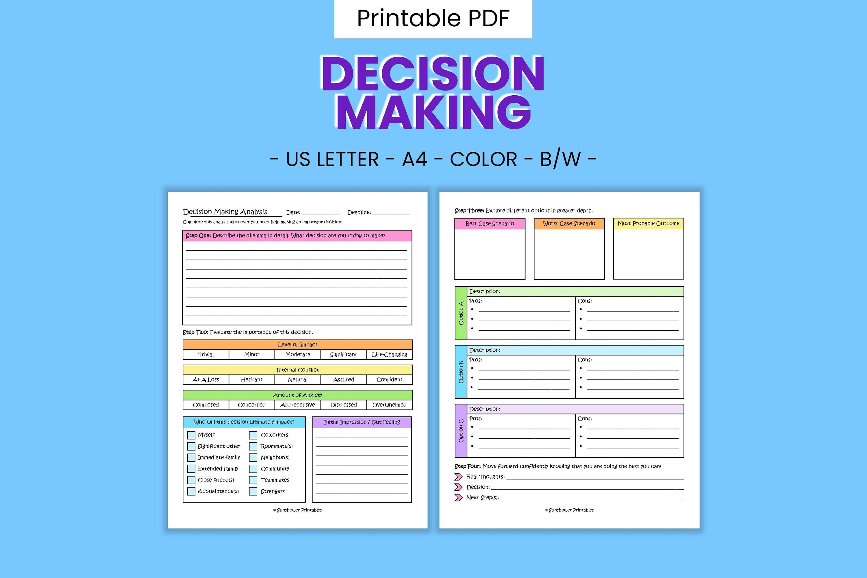 Decision Making Printable Worksheets Opportunity Assessment, Personal ...