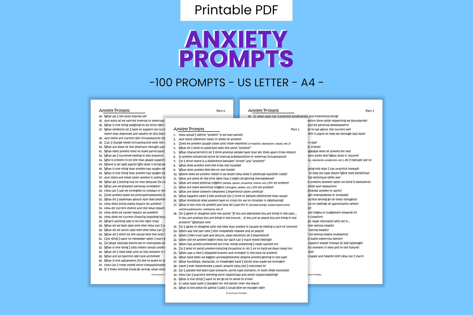 Anxiety Journal Writing Prompts 100 Printable Questions - Etsy