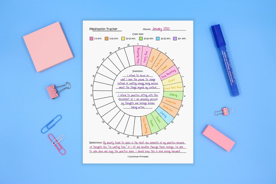 Meditation Tracker Printable Coloring Page Mindfulness - Etsy
