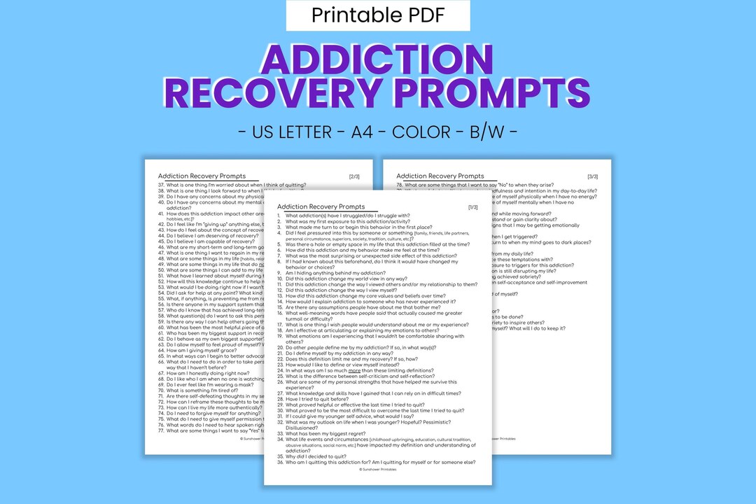 Addiction Recovery Journal Writing Prompts 100 Printable Healing ...