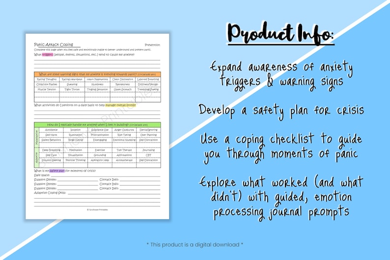 Panic Attack Coping Printable Worksheets - Anxiety Disorder & Stress ...