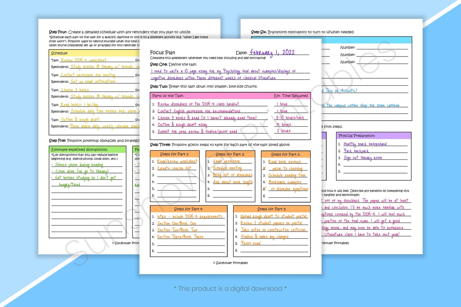 Focus Plan Printable Worksheets Productivity & Time - Etsy