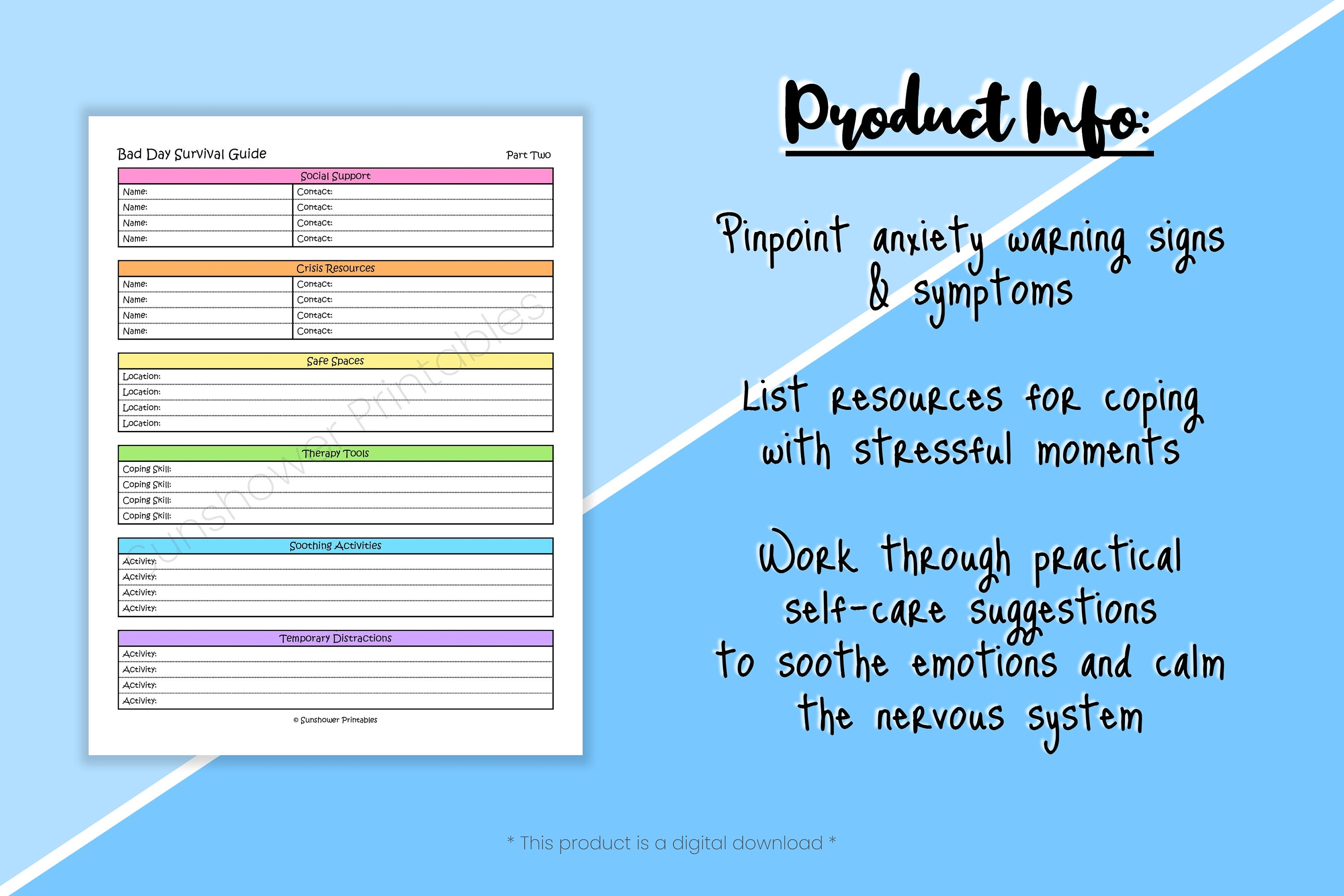 Anxiety Toolkit Printable Stress Worksheets Panic Disorder - Etsy