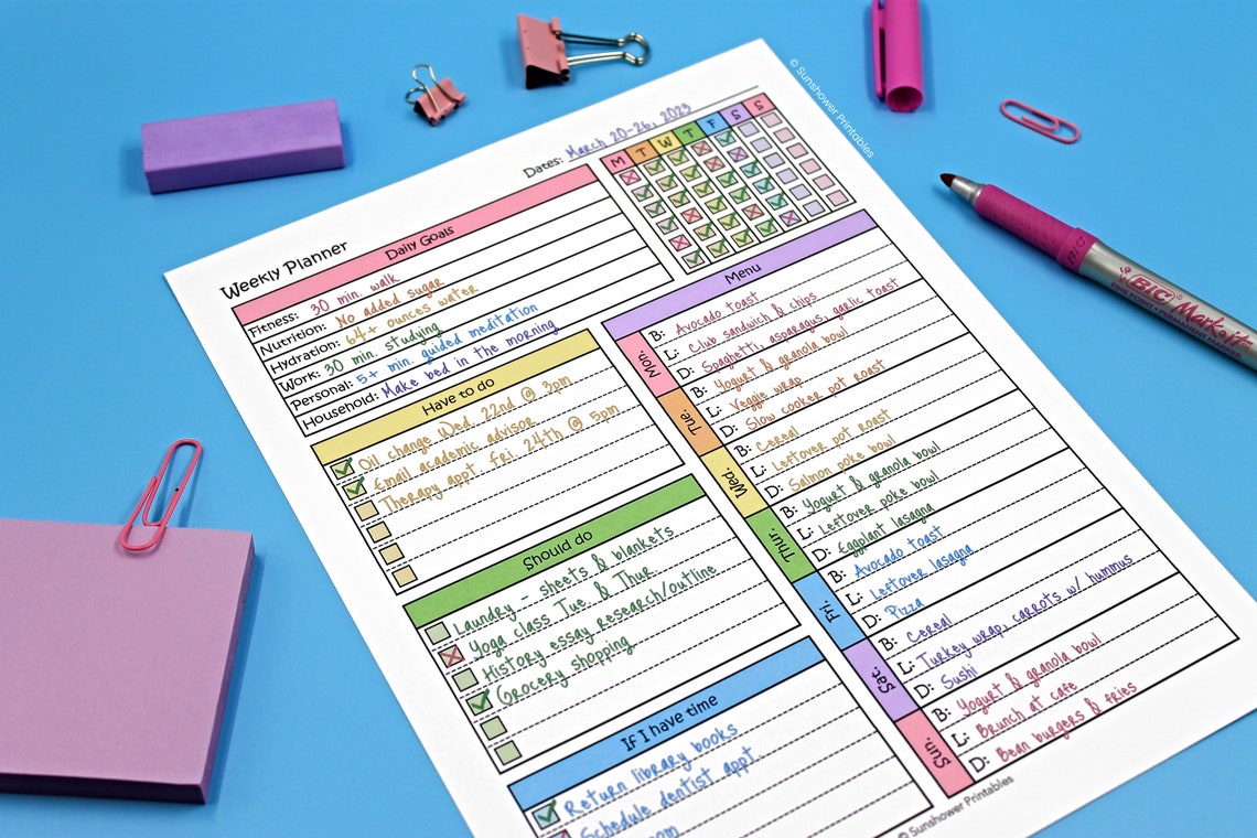 Weekly Planner Printable Schedule Template Colorful Task - Etsy