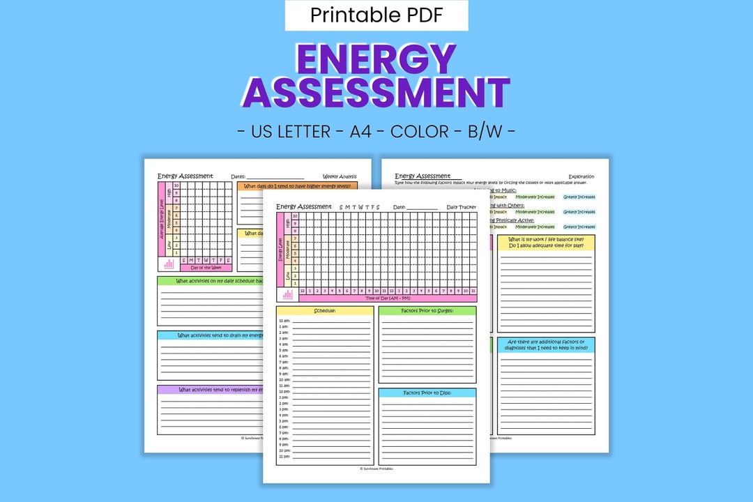 Energy Assessment Printable Productivity Planner - Daily Focus ...