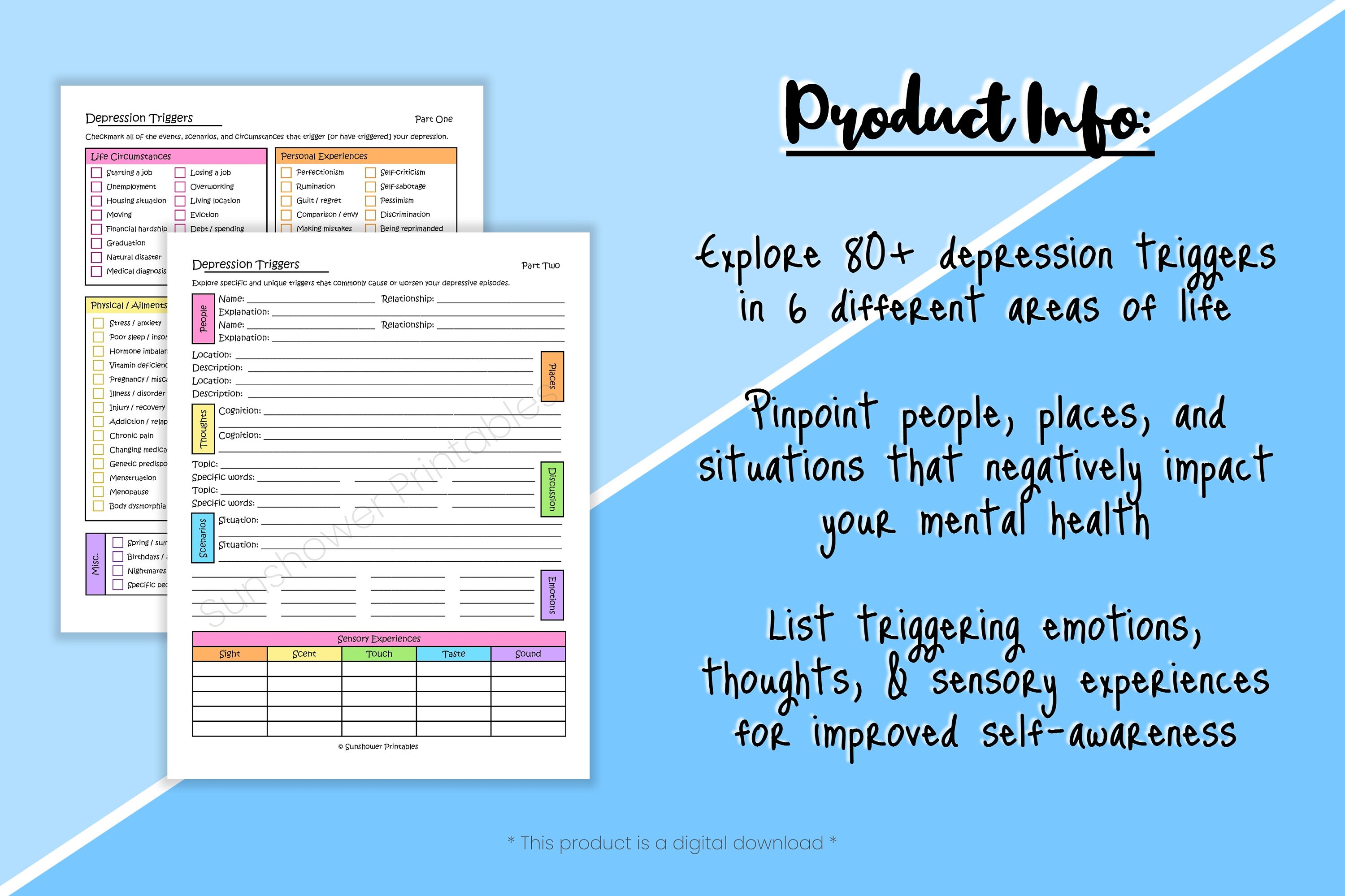 Depression Triggers Printable Checklist - Self Awareness Worksheet ...