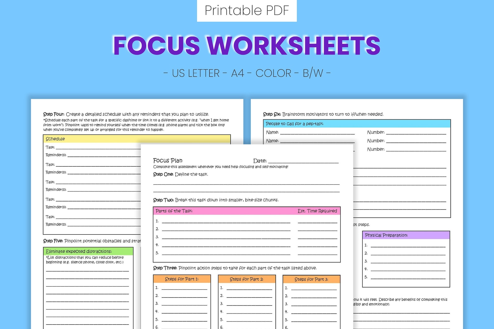Focus Plan Printable Worksheets Productivity & Time - Etsy