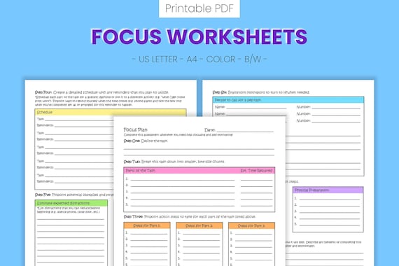 Focus Plan Printable Worksheets Productivity & Time - Etsy