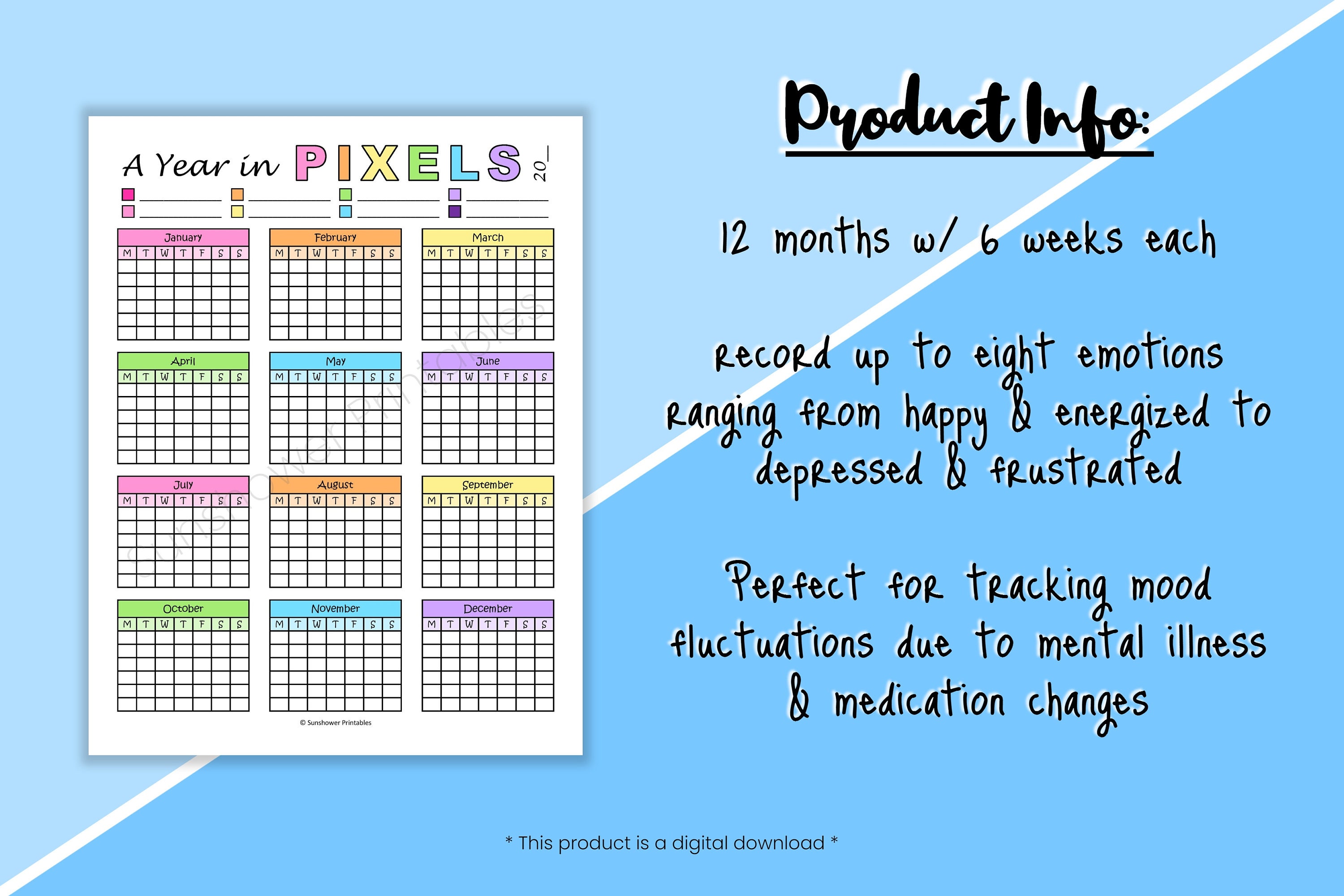 Printable Pixel Mood Tracker Bipolar & Depression Coping, Art Therapy ...