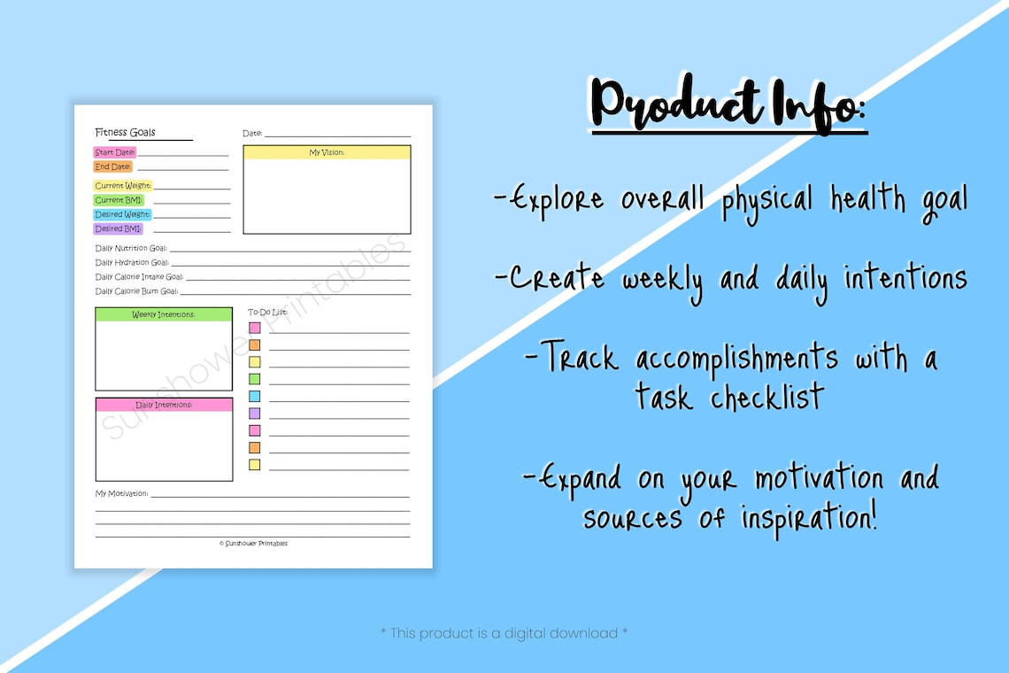 Fitness Goal Setting Journal Page Printable Daily - Etsy