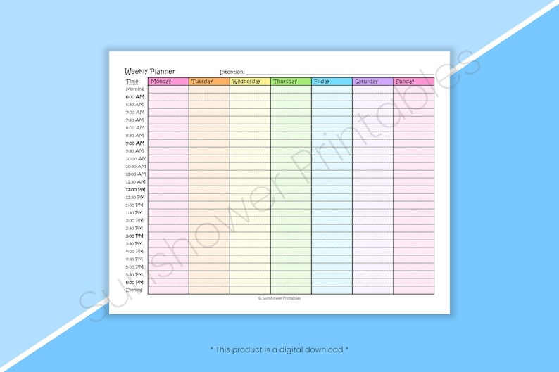 Printable 12-hour Interval Weekly Planner 30 Minute Agenda, Daily ...