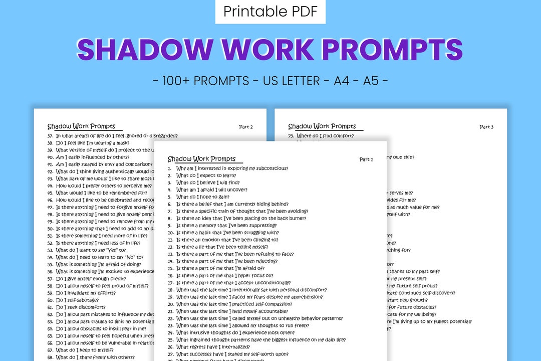 Shadow Work Journal Writing Prompts 100 Printable - Etsy
