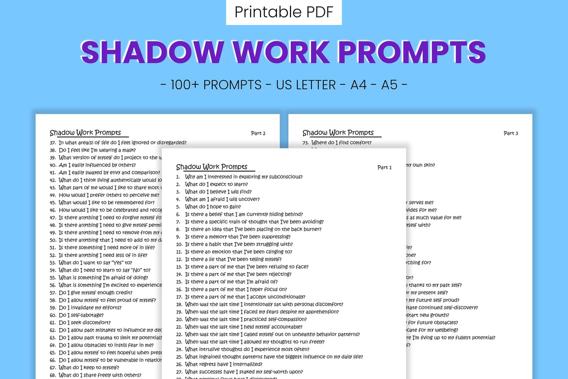 Shadow Work Journal Writing Prompts 100 Printable - Etsy