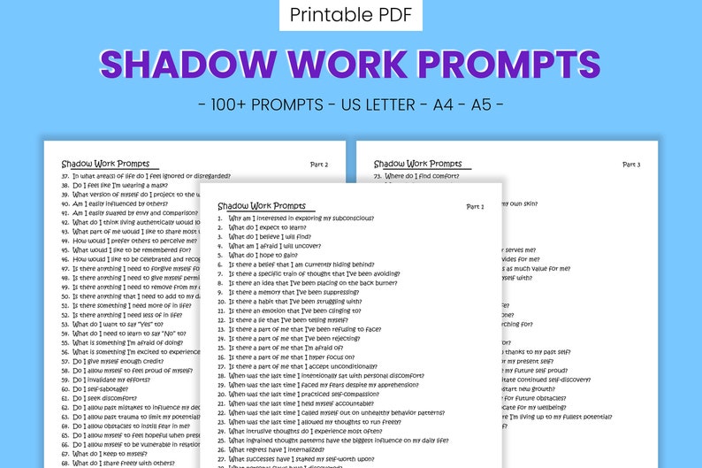 Shadow Work Journal Writing Prompts 100 Printable - Etsy