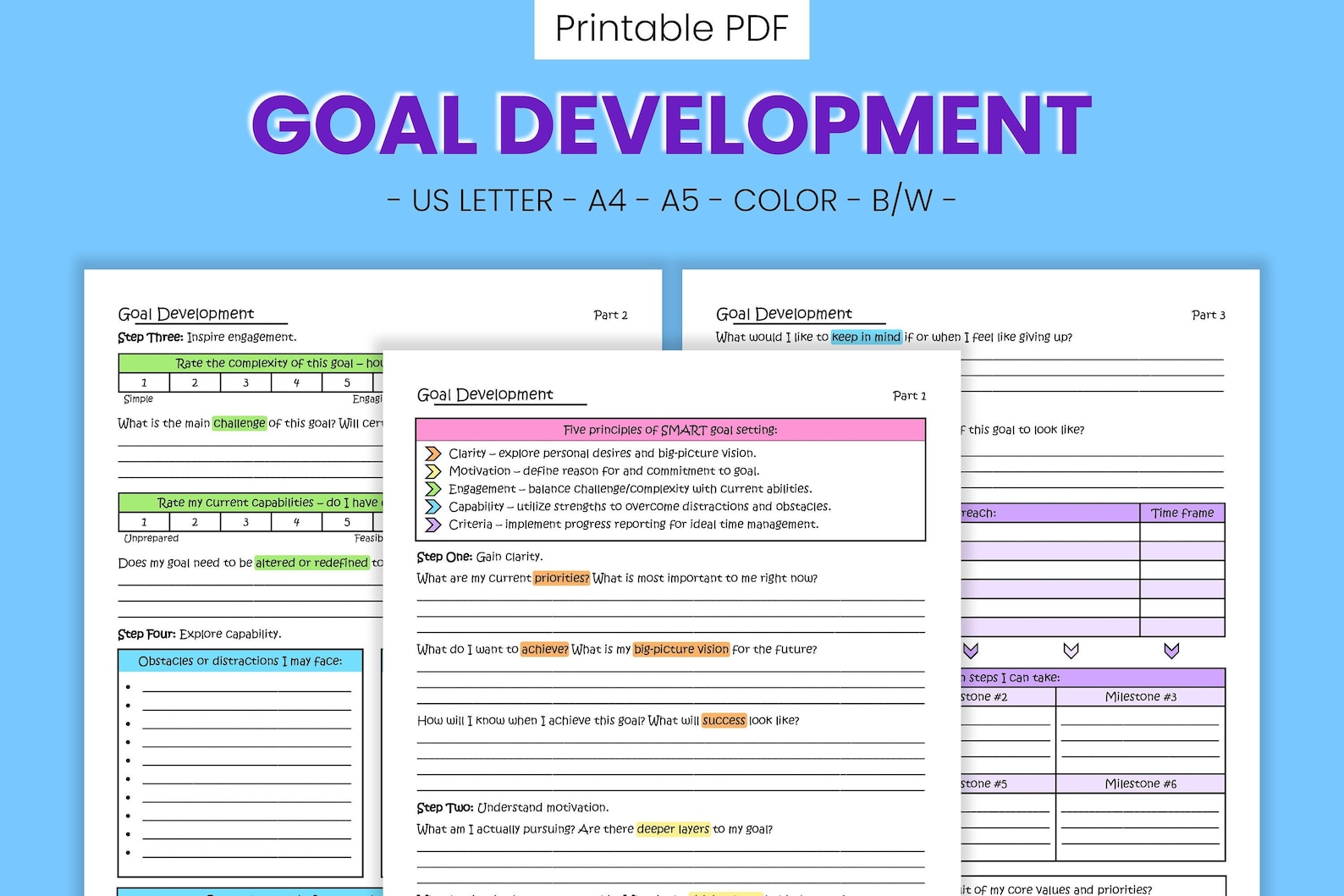 Goal Development Printable Worksheets Habit Resolution - Etsy