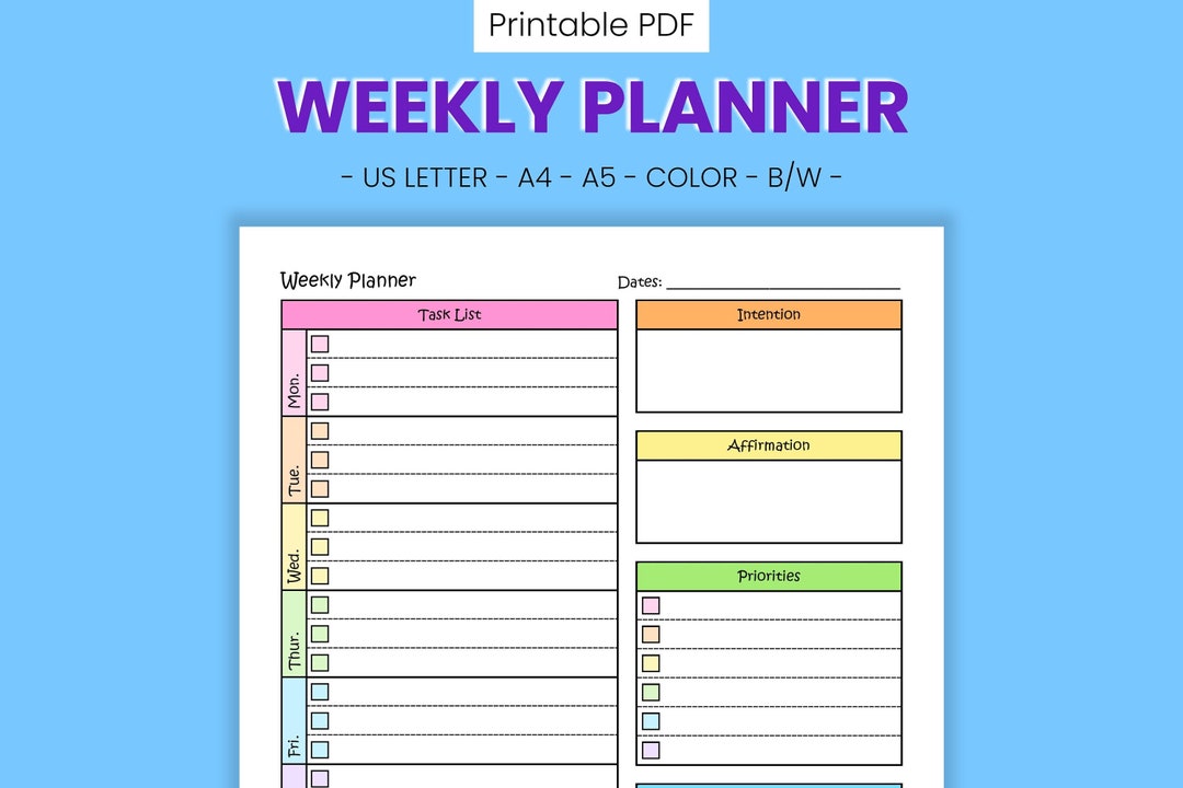Weekly Task Checklist Printable Page To-do Planner Daily - Etsy