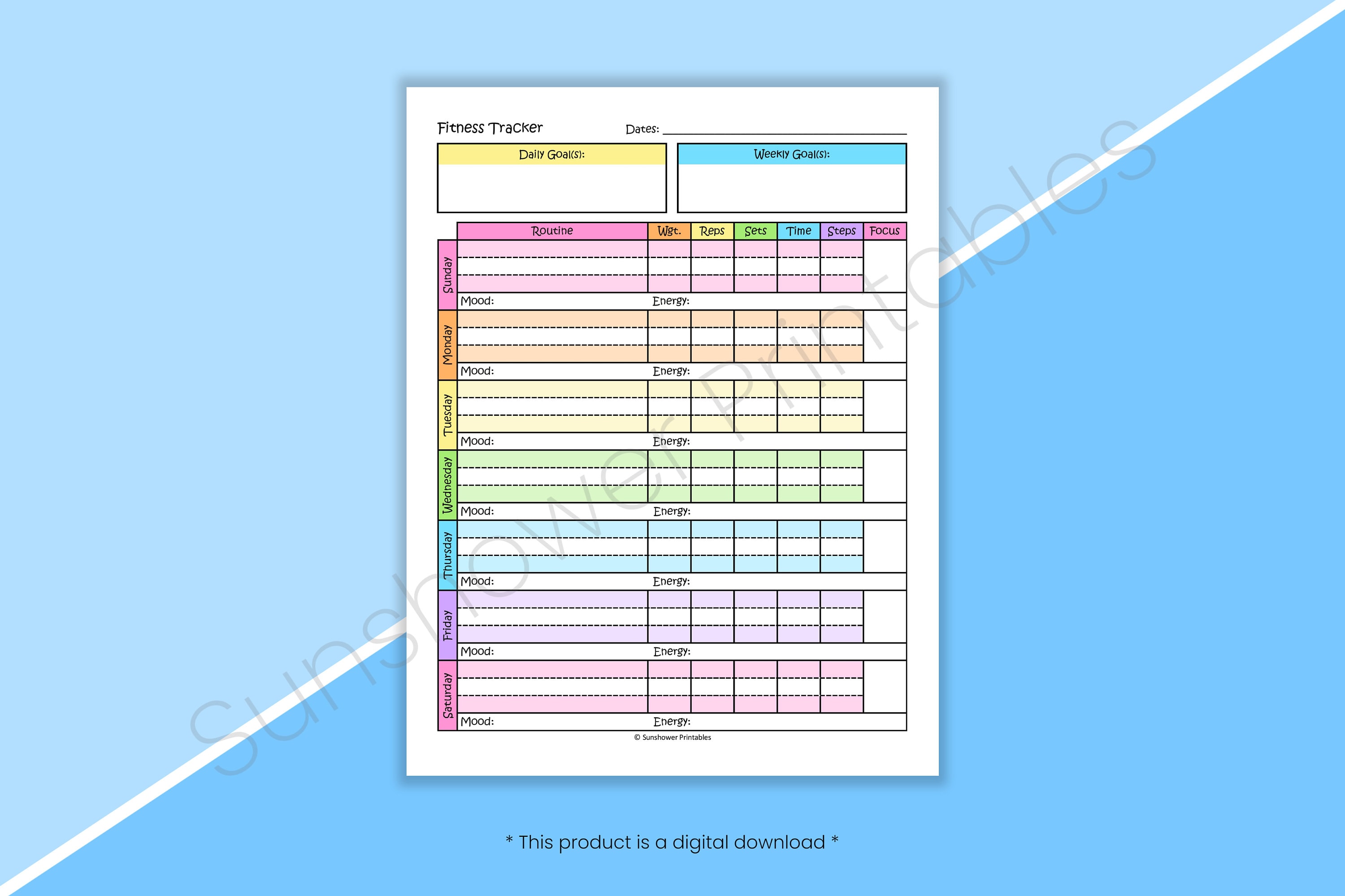 Fitness Tracker Printable Worksheet - Exercise Routine, Physical ...