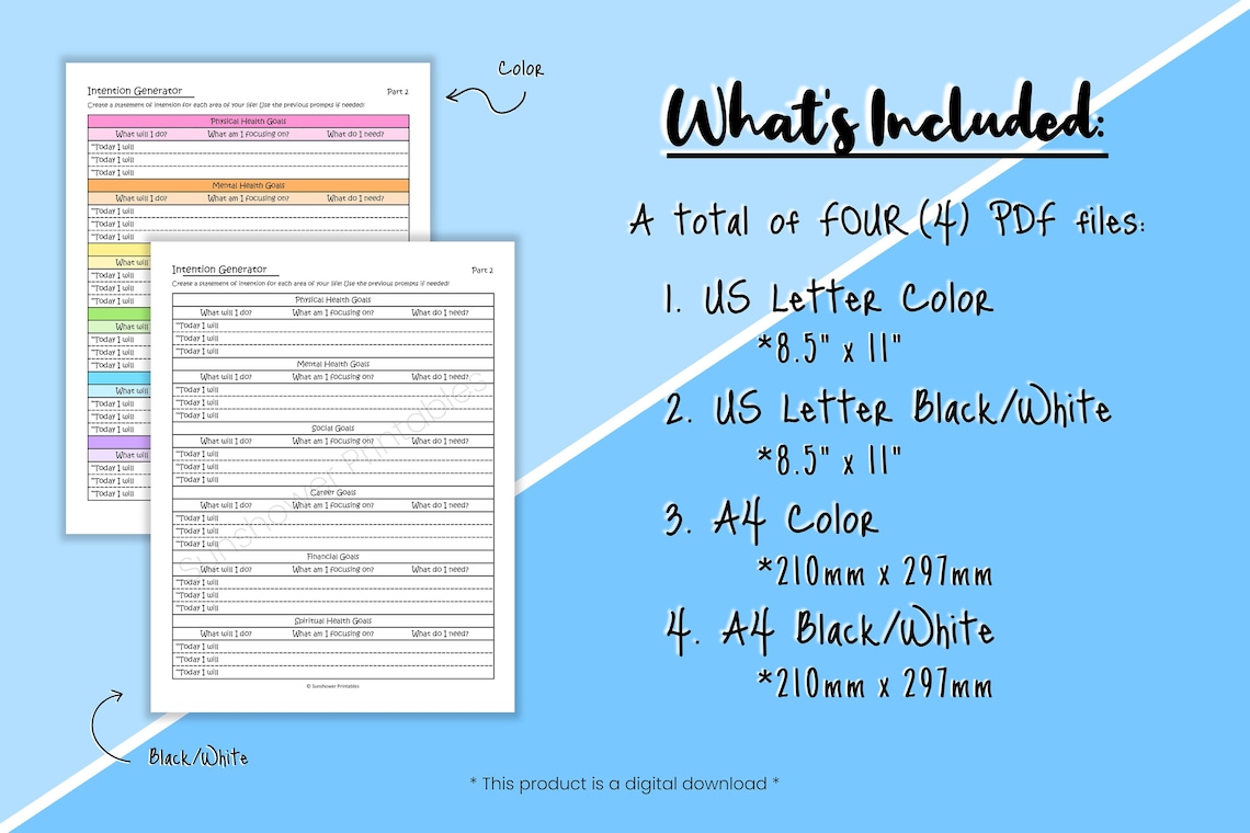 Intention Generator Printable Worksheet Intention Statement Setting ...