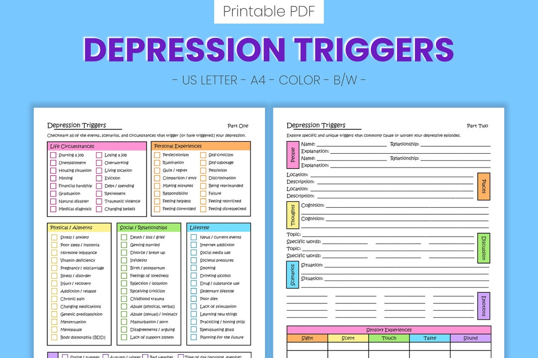 Depression Triggers Printable Checklist Self Awareness - Etsy