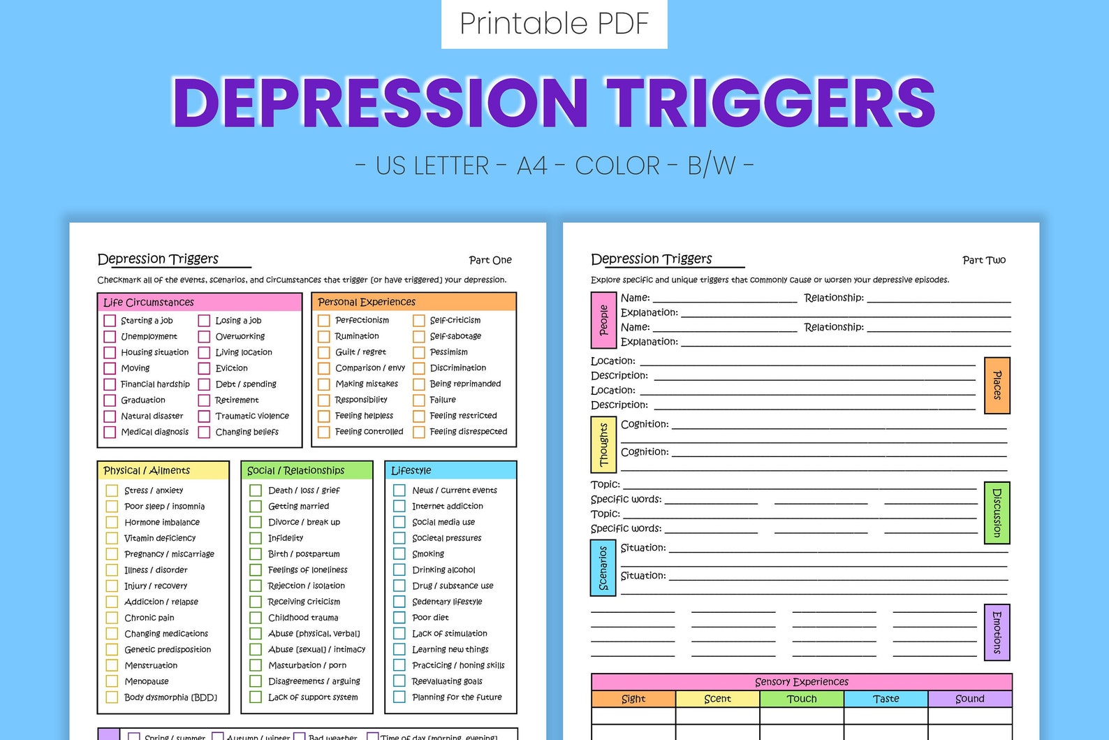 Depression Triggers Printable Checklist Self Awareness - Etsy