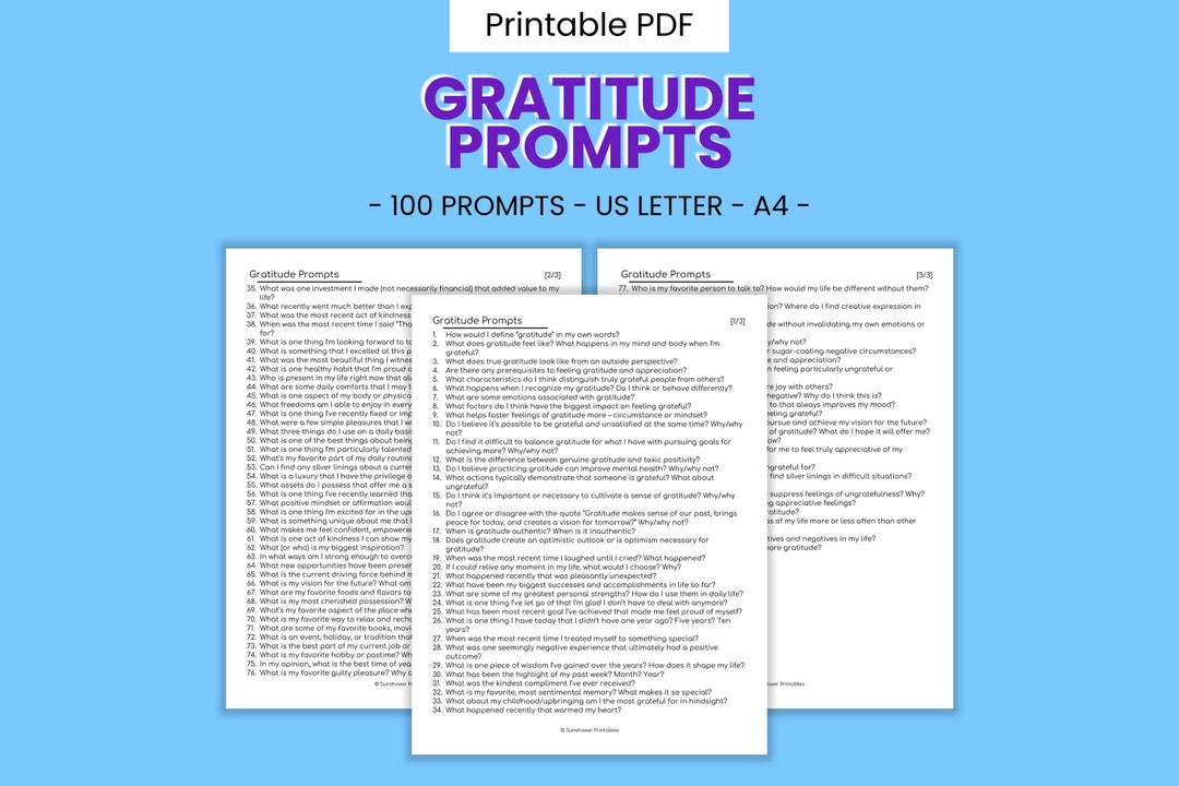 Printable Gratitude Journal Writing Prompts - Etsy