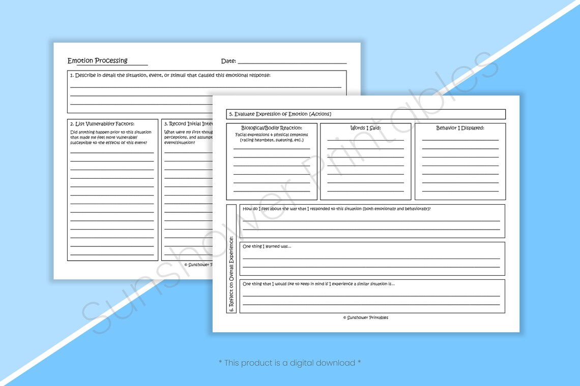 Emotion Processing Printable Therapy Worksheets Mood - Etsy