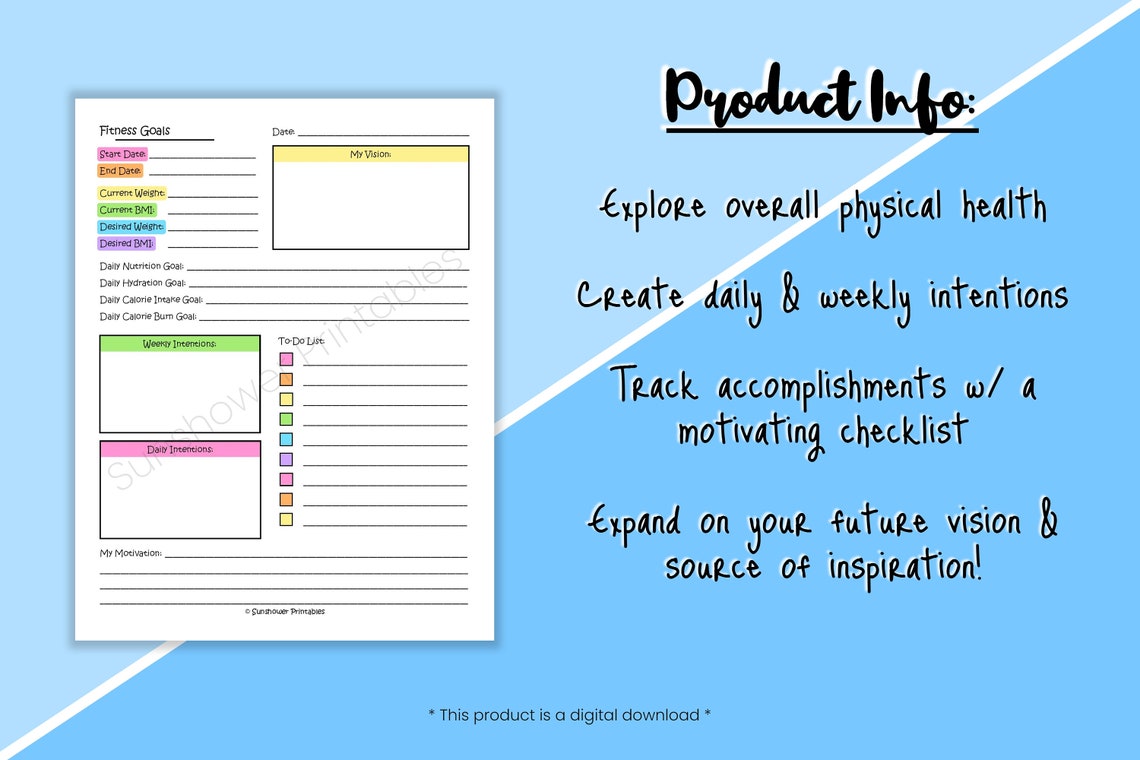 Fitness Goal Setting Journal Page Printable Daily Intentions, Habit ...