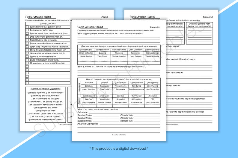Panic Attack Coping Printable Worksheets - Anxiety Disorder & Stress ...