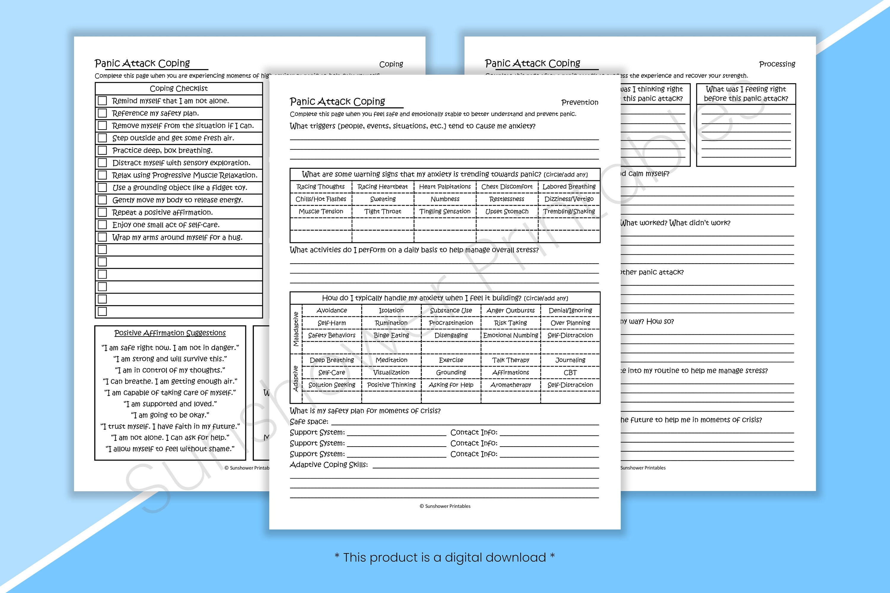 Panic Attack Coping Printable Worksheets - Anxiety Disorder & Stress ...