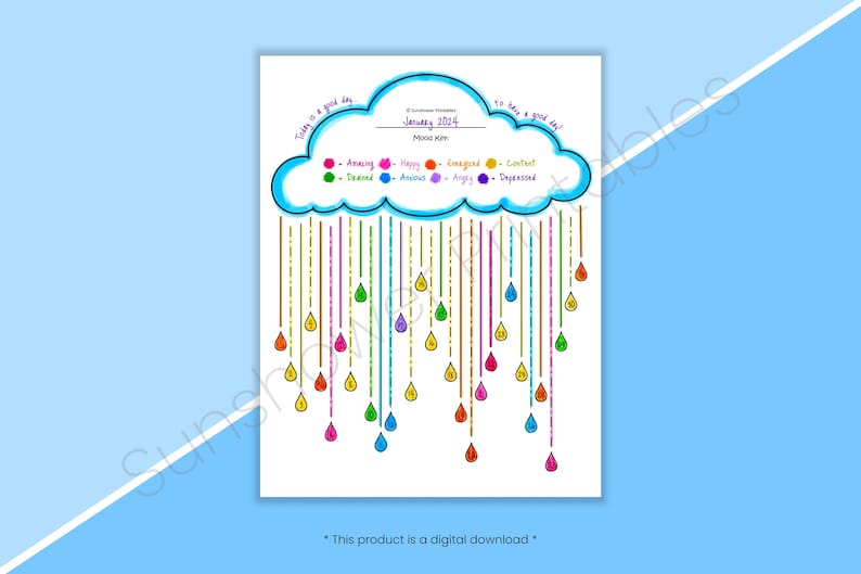 Raindrop Printable Mood Tracker Monthly Coloring Page, Daily Emotion ...