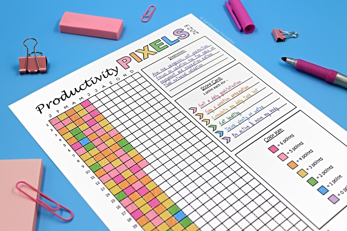Productivity Tracking Printable Pixel Worksheet Work Journal, Habit ...