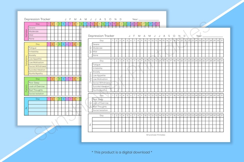Depression Tracker Printable Therapy Worksheet - Mental Health Journal ...