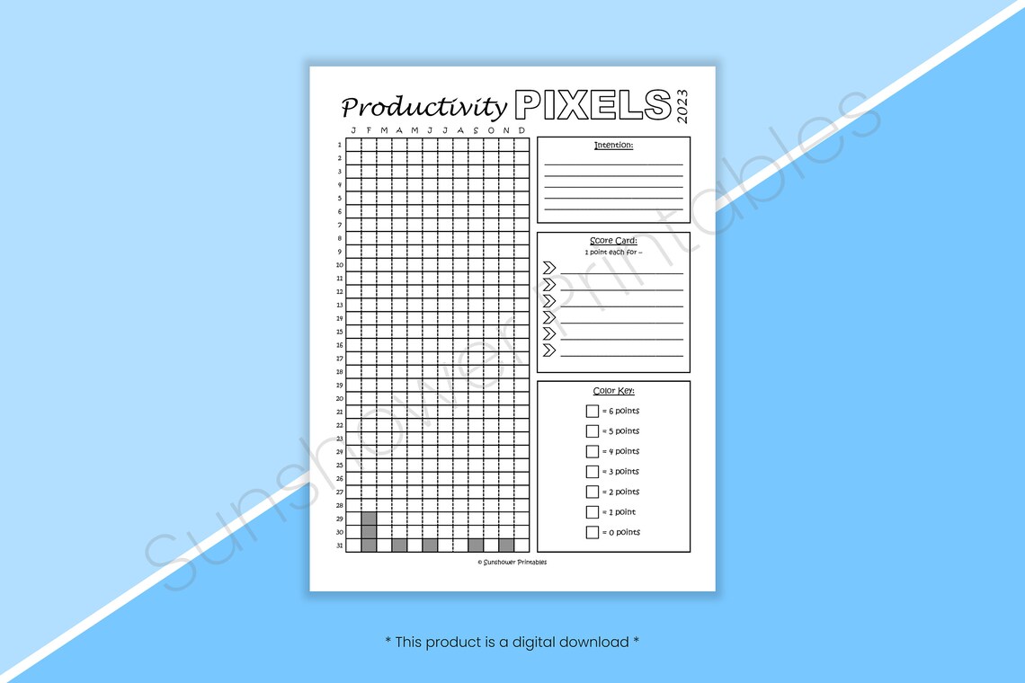 Productivity Tracking Printable Pixel Worksheet Work Journal, Habit ...