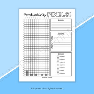 Productivity Tracking Printable Pixel Worksheet - Work Journal, Habit ...