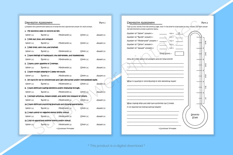 Depression Assessment Printable Worksheets Mental Illness Resource ...