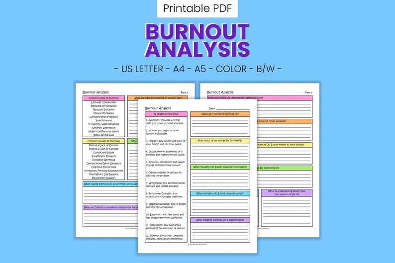 Burnout Analysis Self-help Worksheets Printable Therapy - Etsy