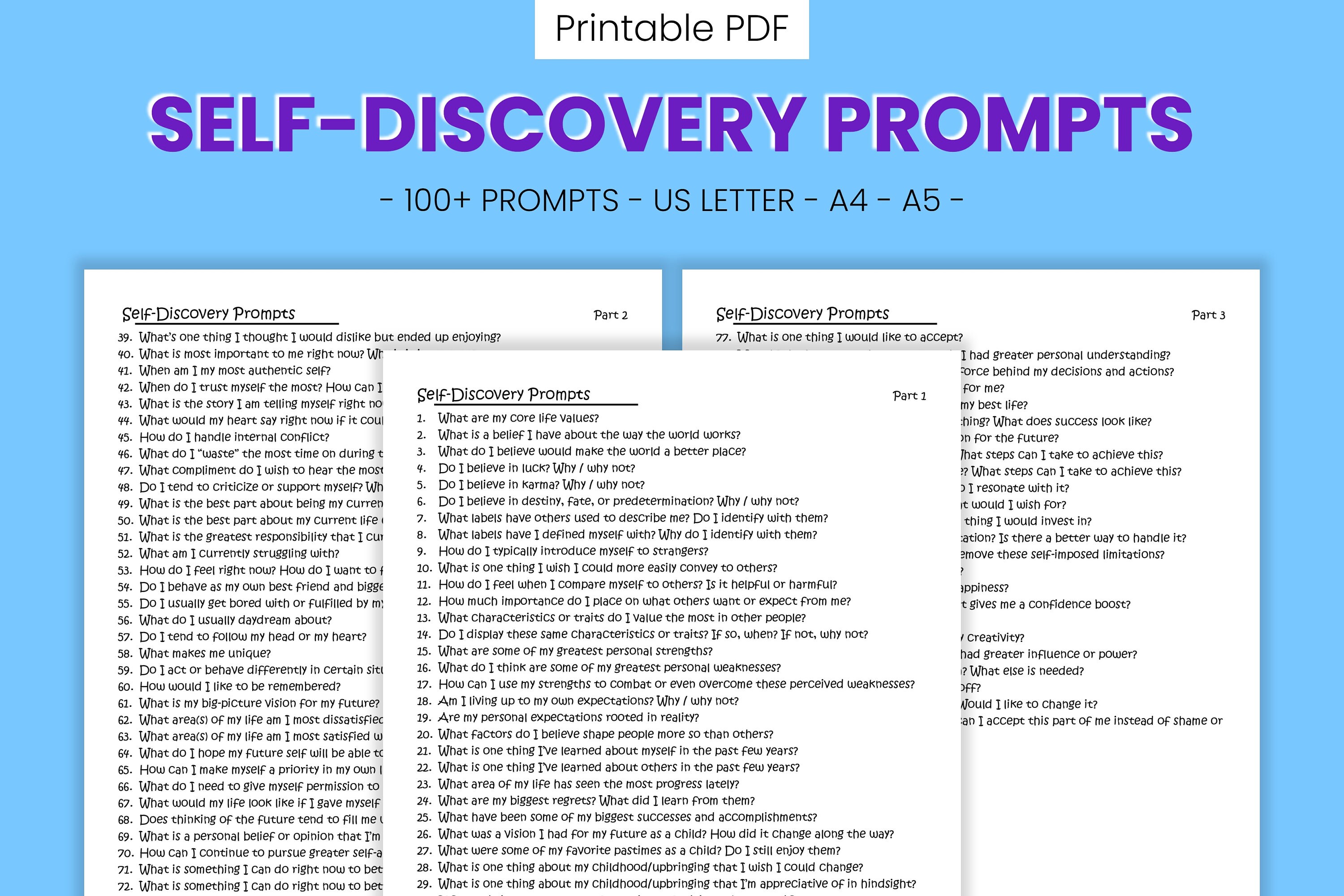 Self Discovery Journal Writing Prompts 100 Printable - Etsy